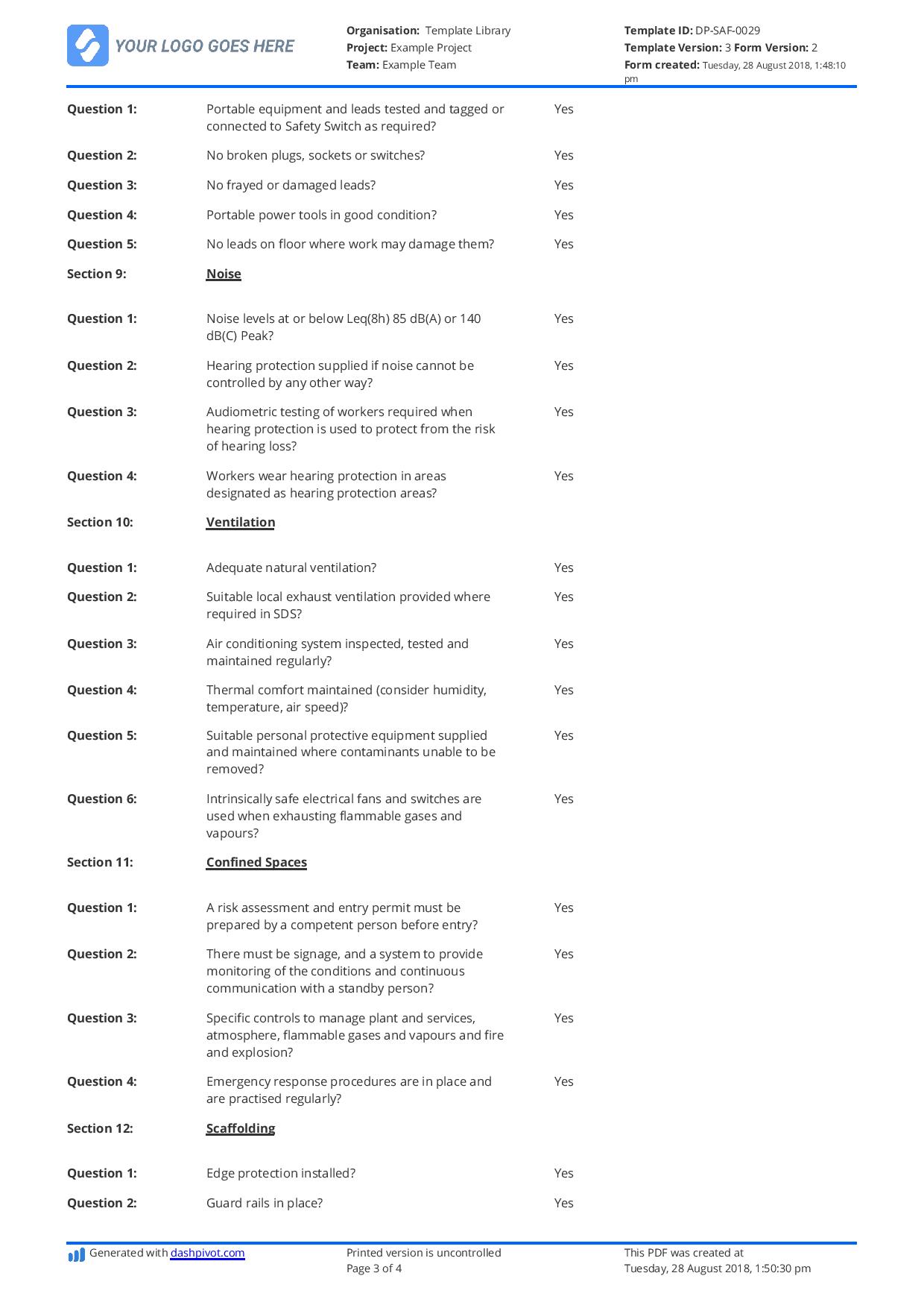 Hazard Identification Checklist Template Free To Use And Editable