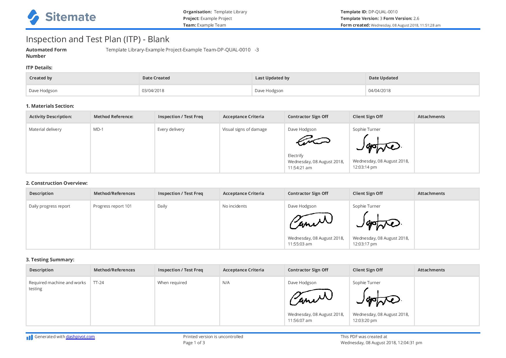 Free Inspection And Test Plan Template Better Than Excel Word PDF 