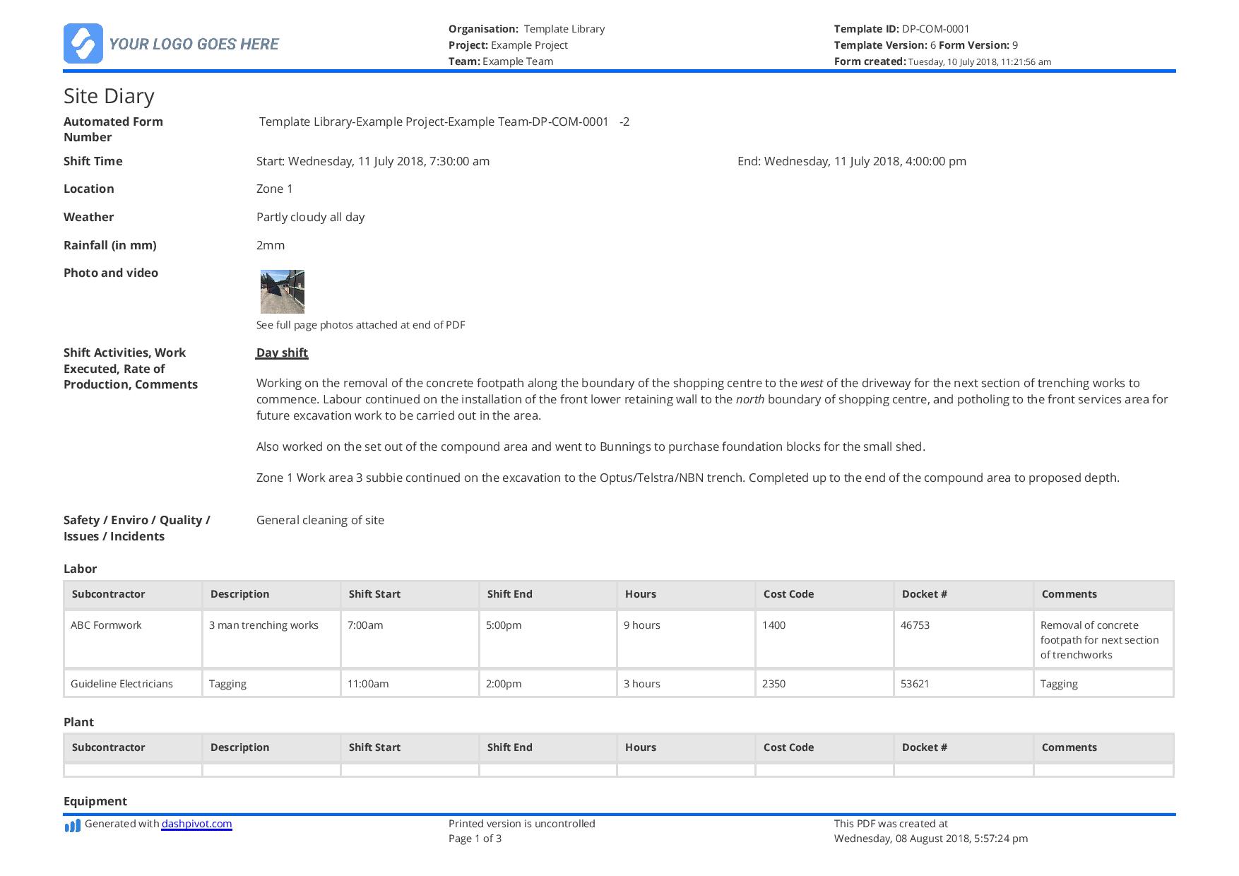 Free Site Diary Template better Than Word Doc Excel And PDF 