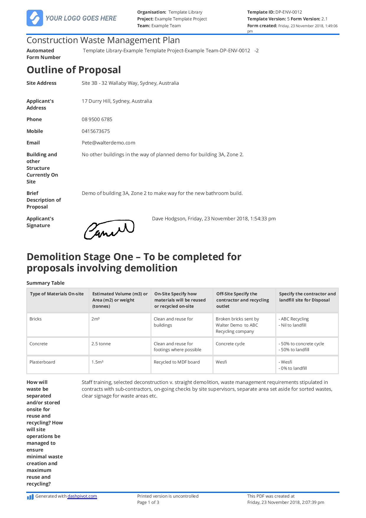 Construction Waste Management Plan Sample Use This Plan For Free