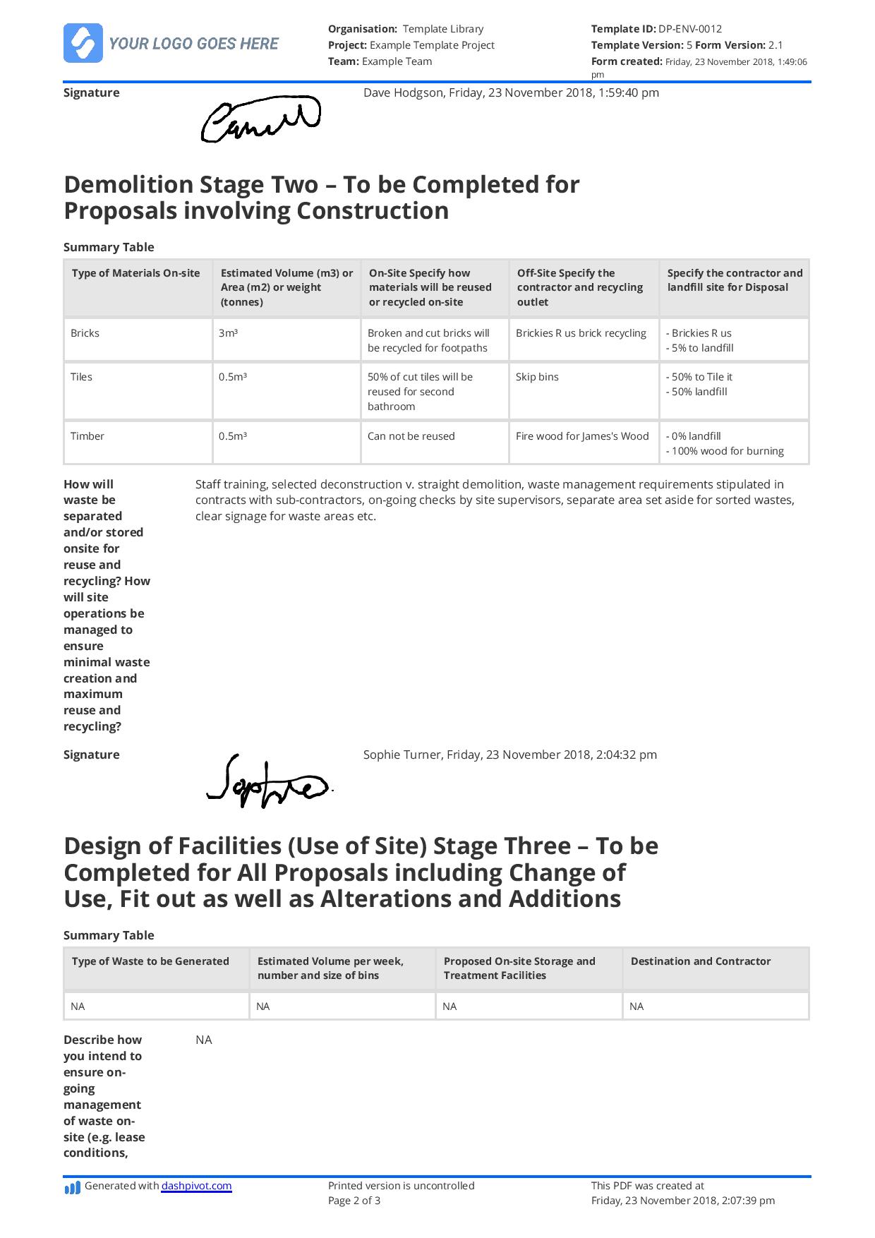 Construction Waste Management Plan Sample Use This Plan For Free