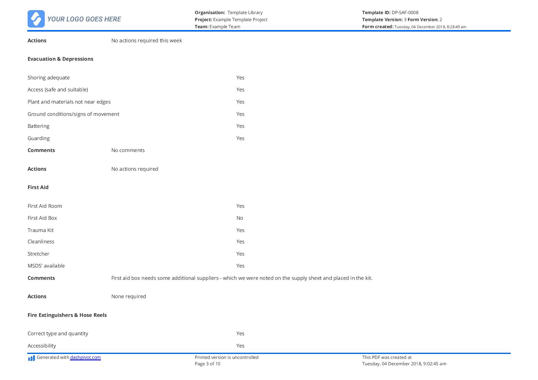Weekly Safety Inspection Checklist Weekly Ladder Inspections 