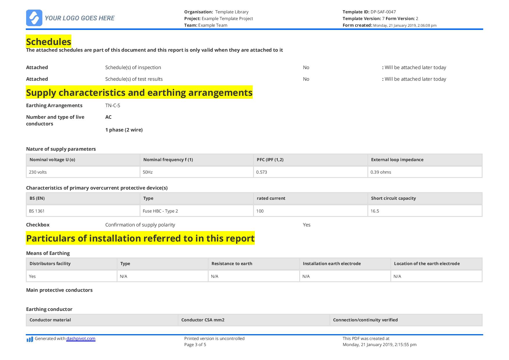 Electrical Report Template