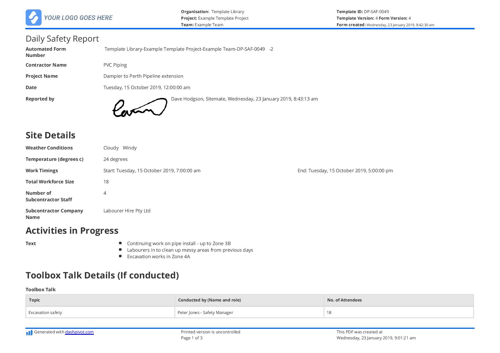 Free Daily Safety Report Template Better Than The Format In Excel 