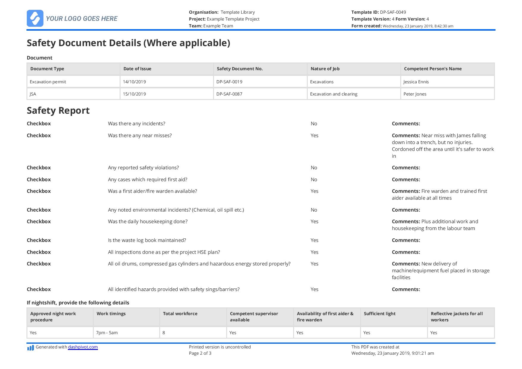 Free Daily Safety Report Template Better Than The Format In Excel 
