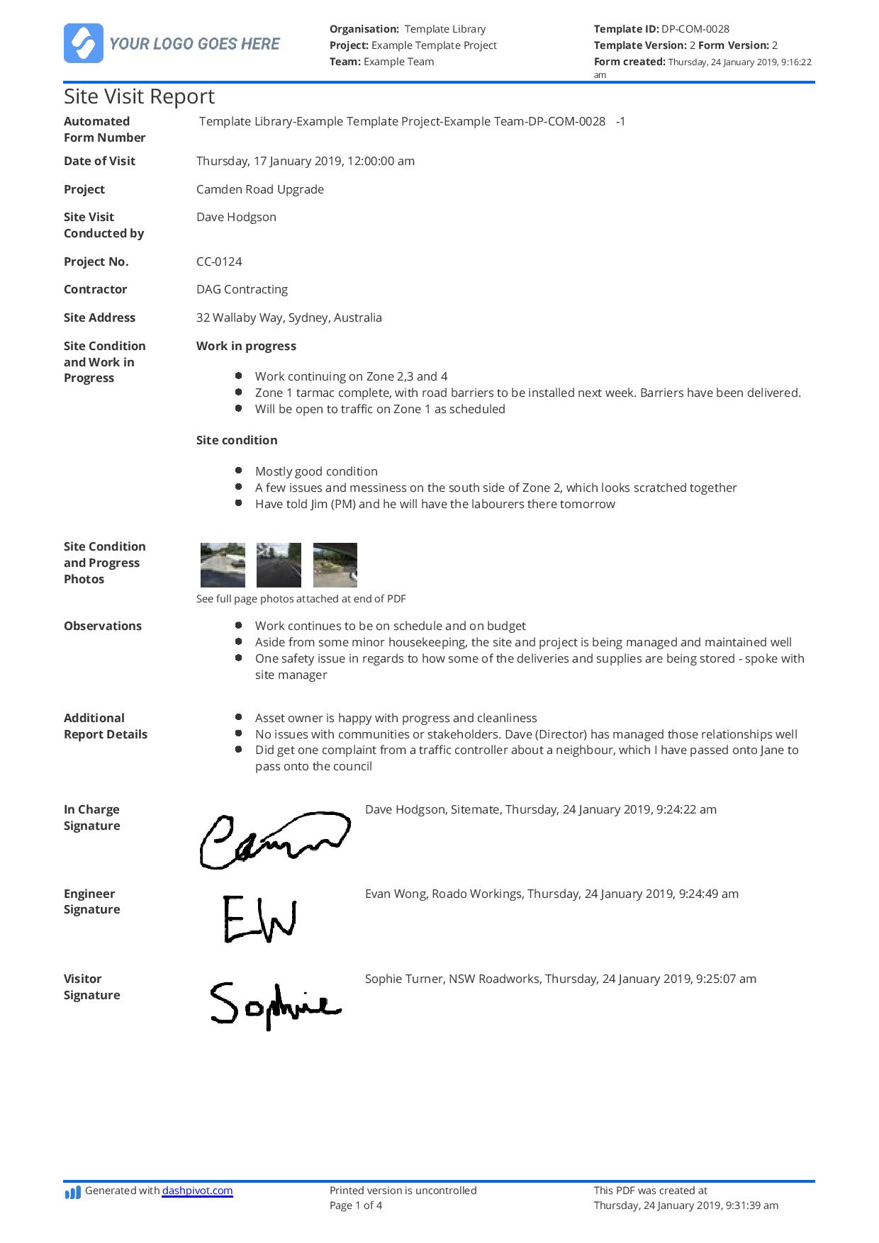 Construction Site Visit Report Template And Sample Free To Use 