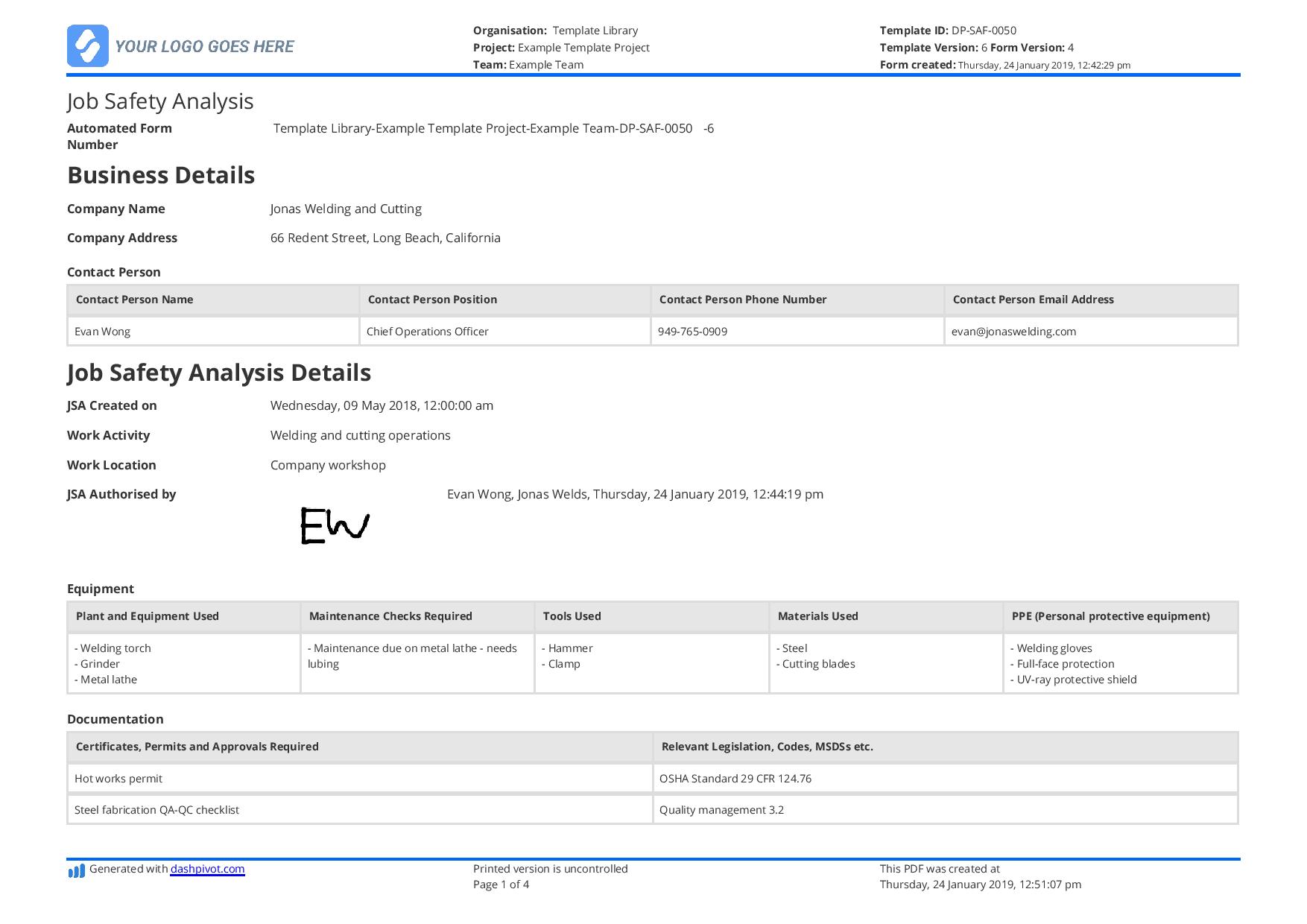 JSA Examples: Use Or Copy These Job Safety Analysis, 56% OFF