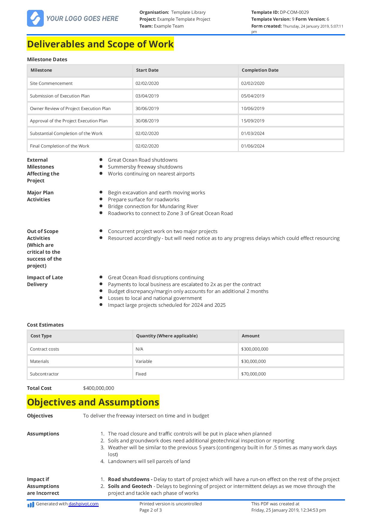 Scope Of Work Worksheet