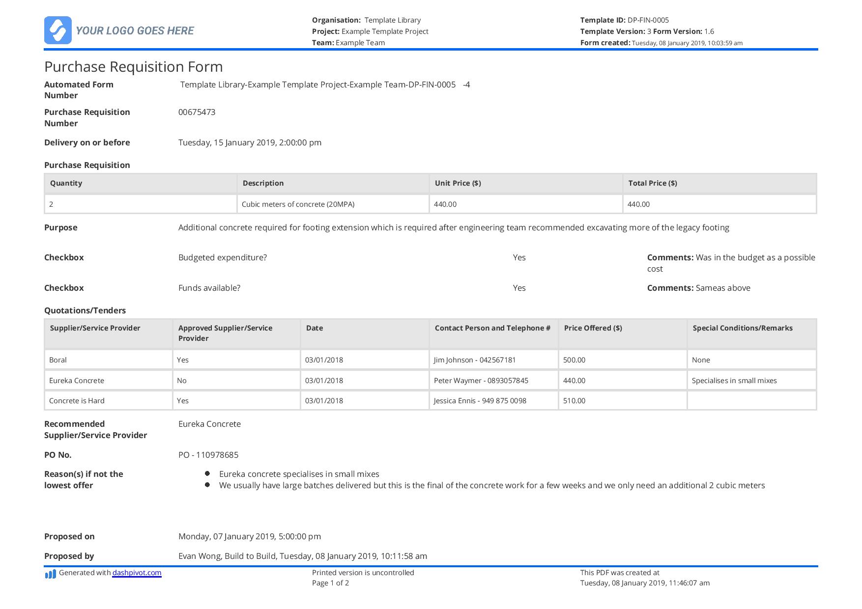 Simple Purchase Requisition Form Sample Use Copy Download Print
