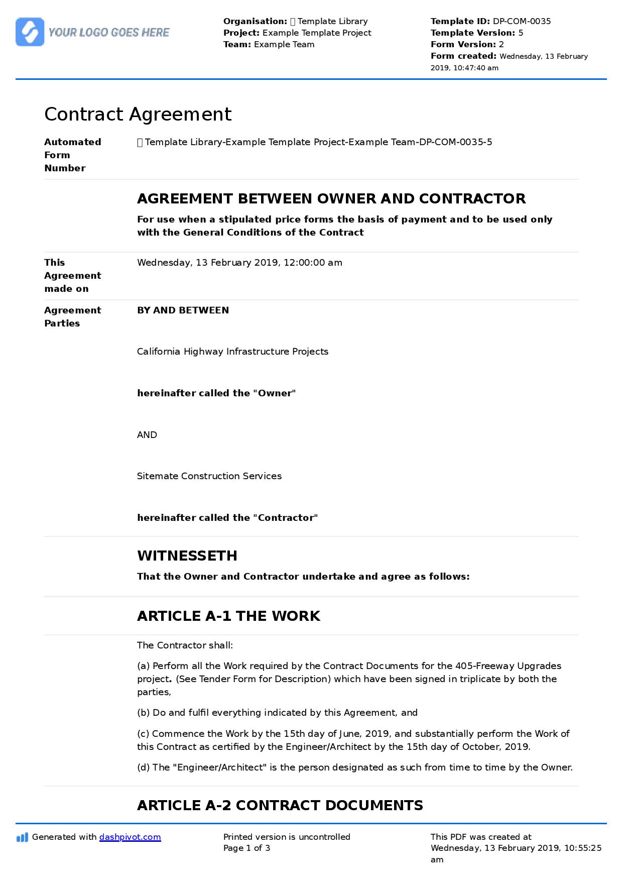 Building Works Contract Template Best Design Idea