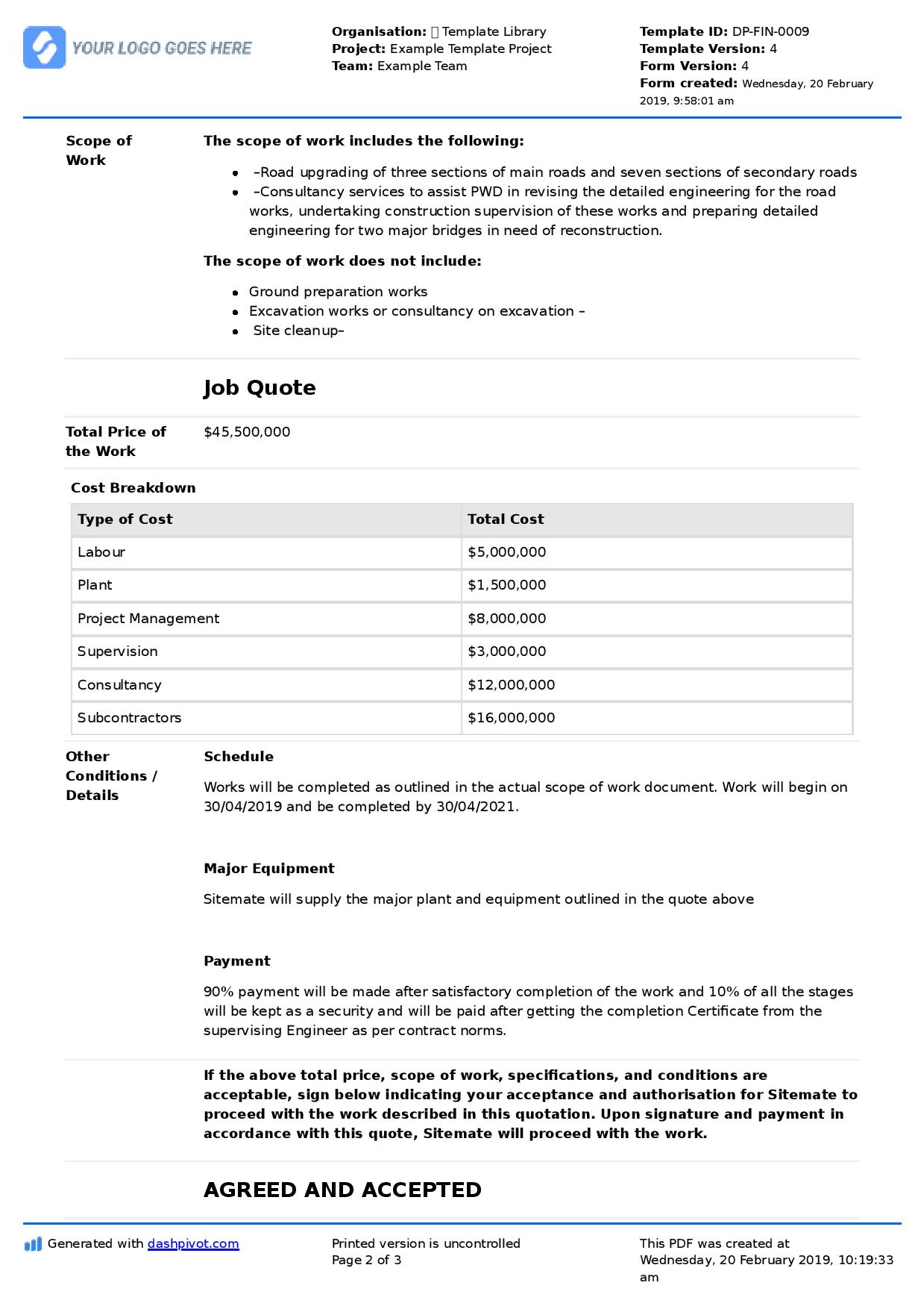 Sample Construction Quotation Template Free Pdf Word Doc Excel Vrogue