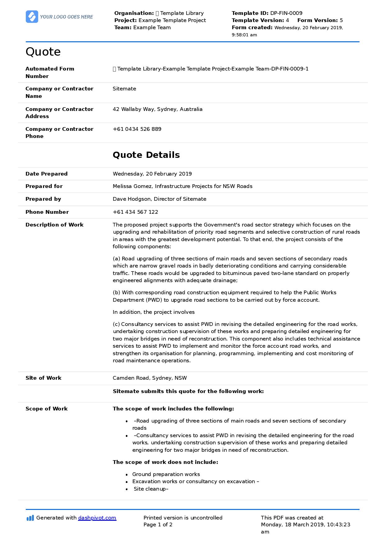 Contractor Quote Template Better Than Excel Word Doc PDF 