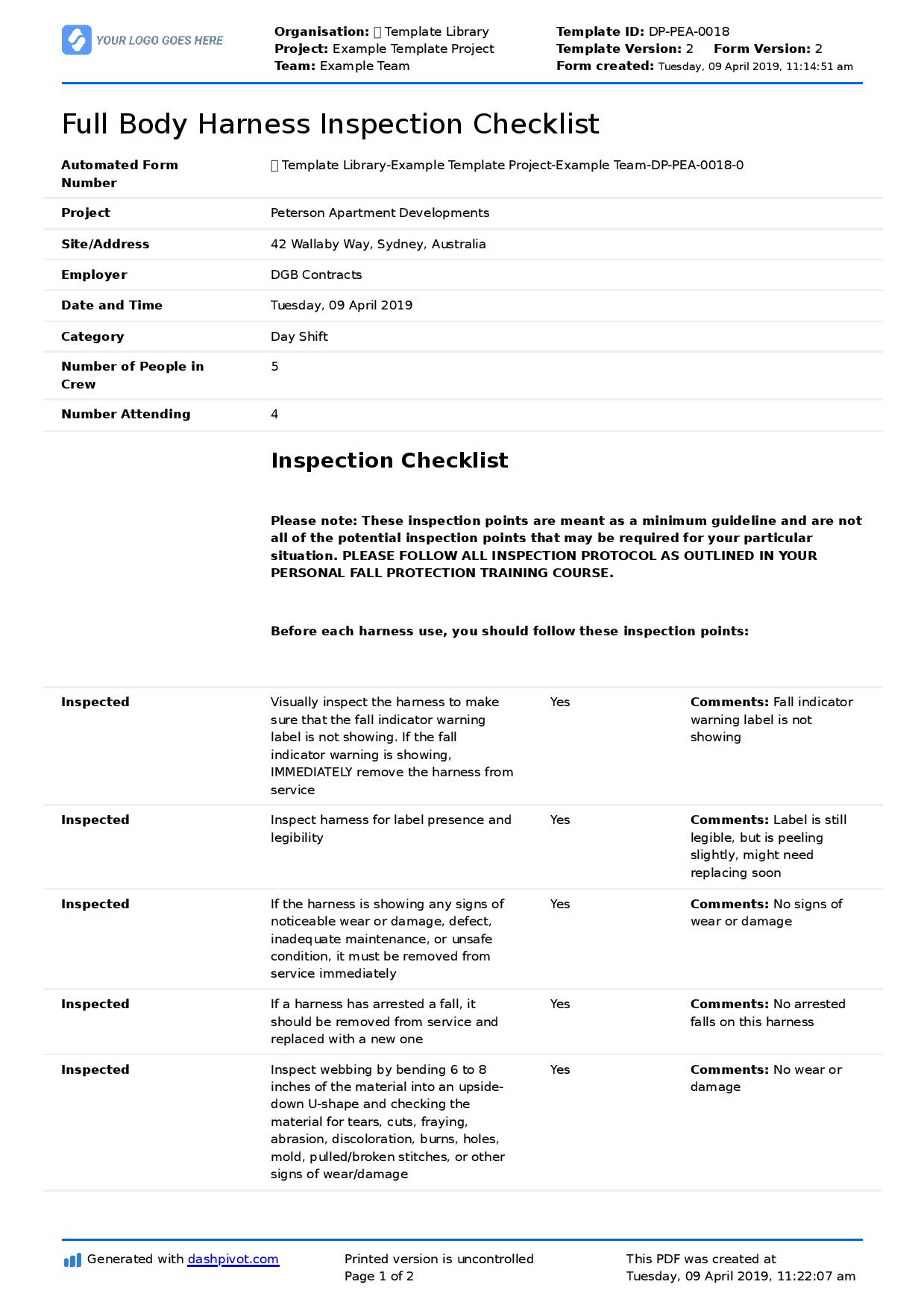 Safety Harness Inspection Checklist Xenia Templates, 46% OFF Safety Harness Inspection Checklist Xenia Templates, 46% OFF