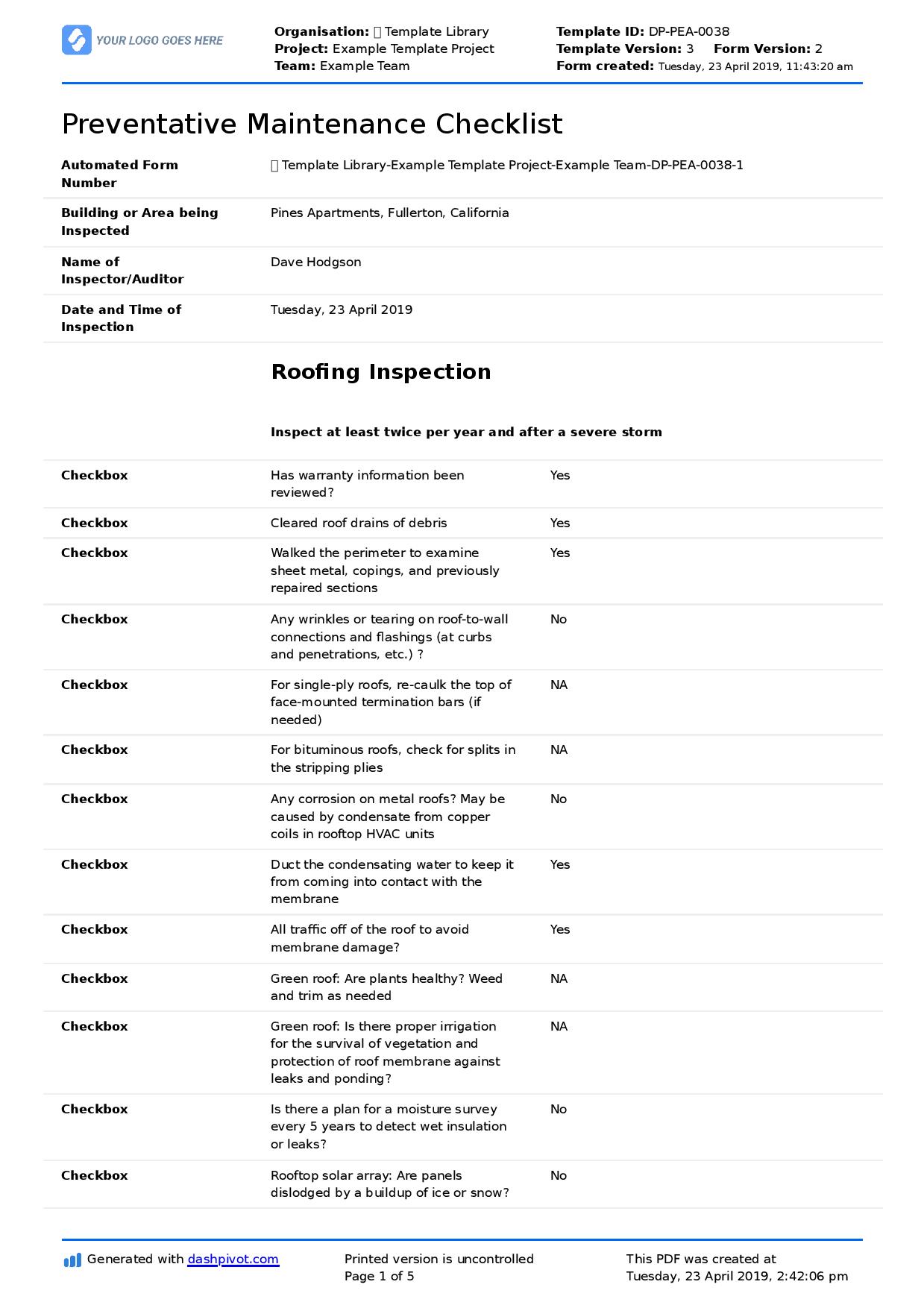 Preventative Maintenance Checklist Template Better Than PDF Excel 