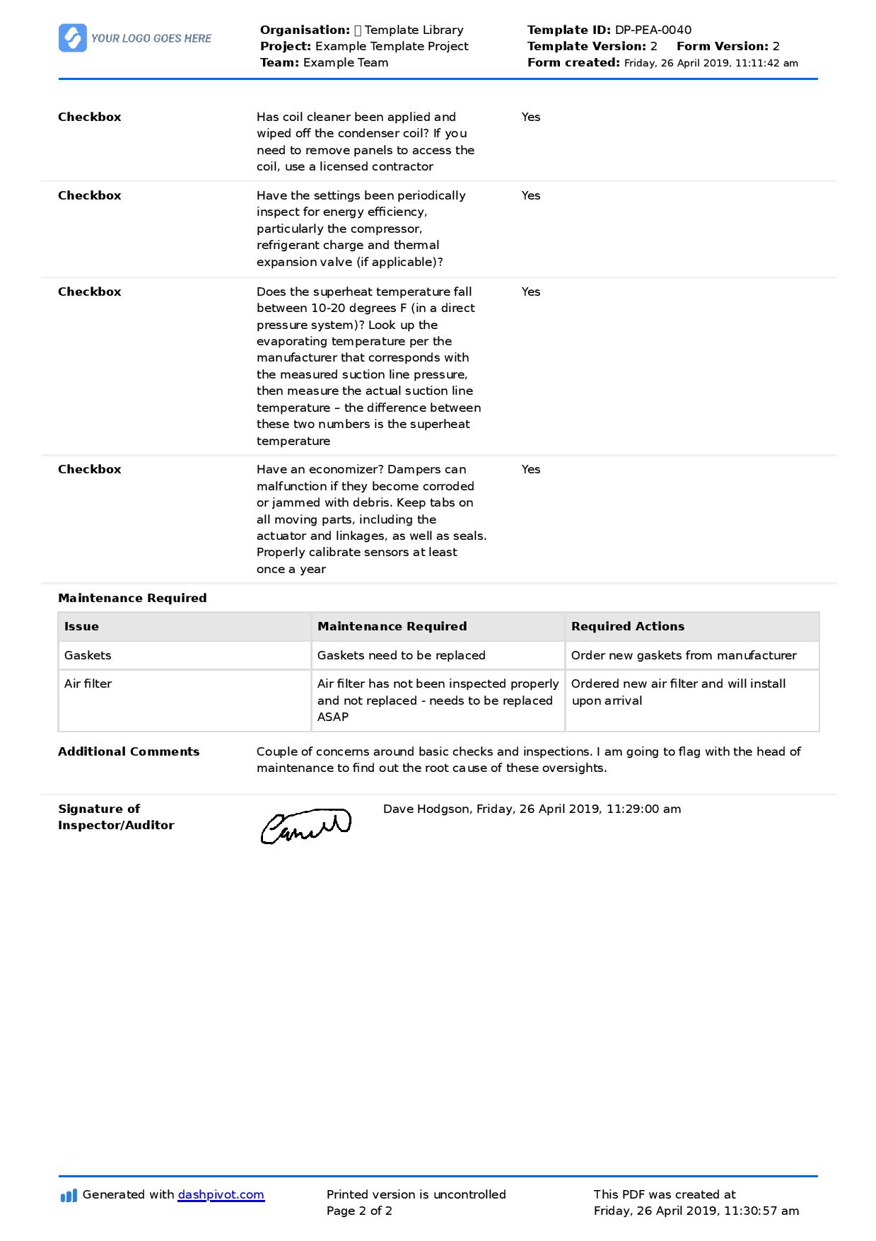 Free Preventative Maintenance Checklist For HVAC