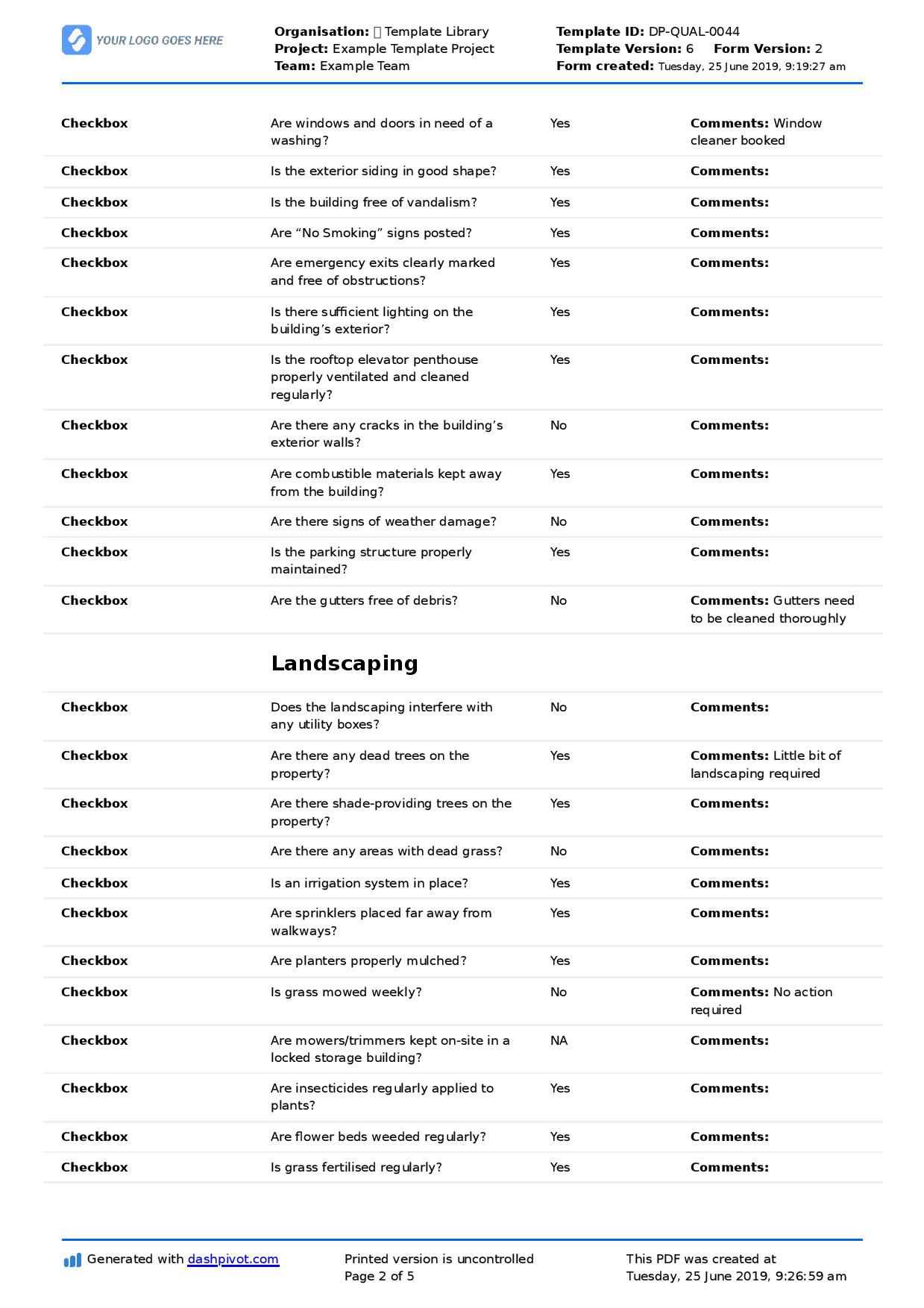 Property Condition Assessment Report Template