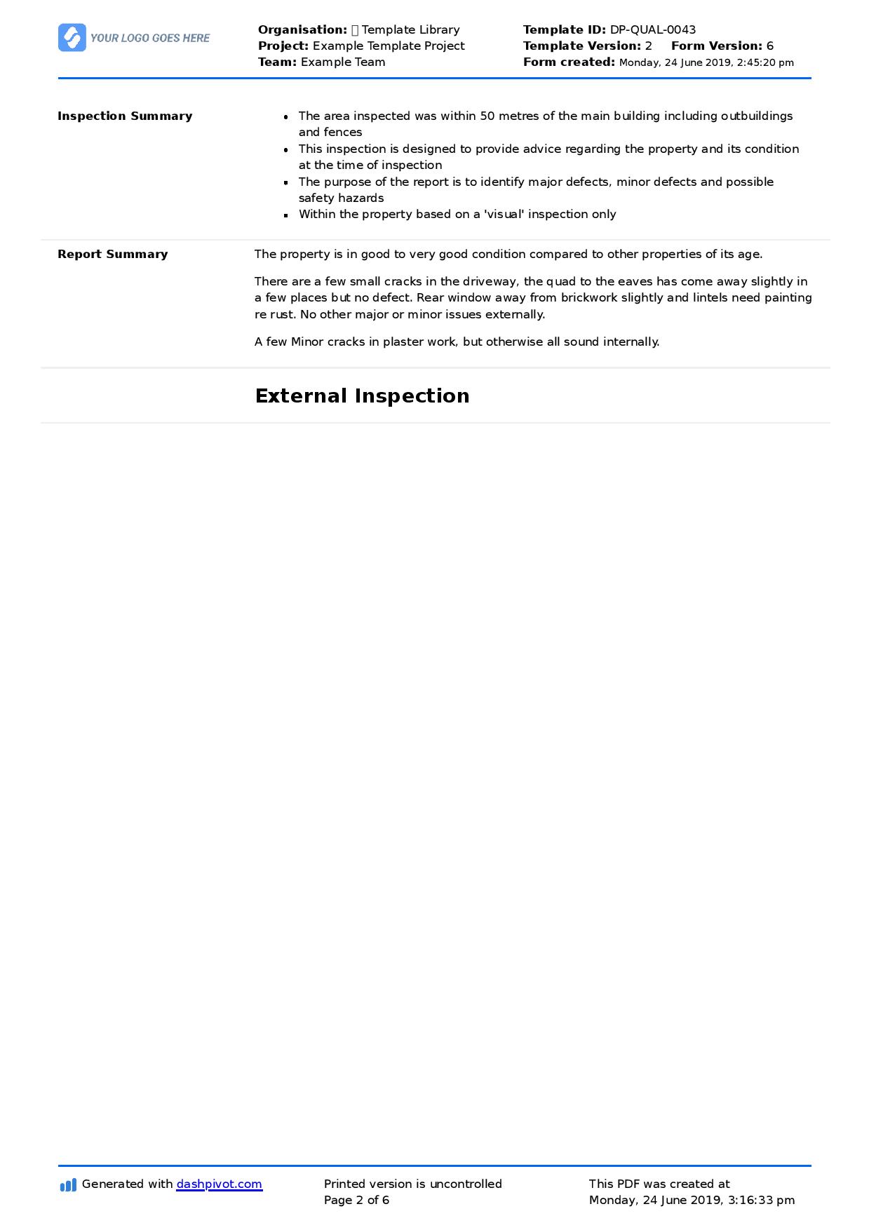Property Inspection Report Template Free And Customisable 