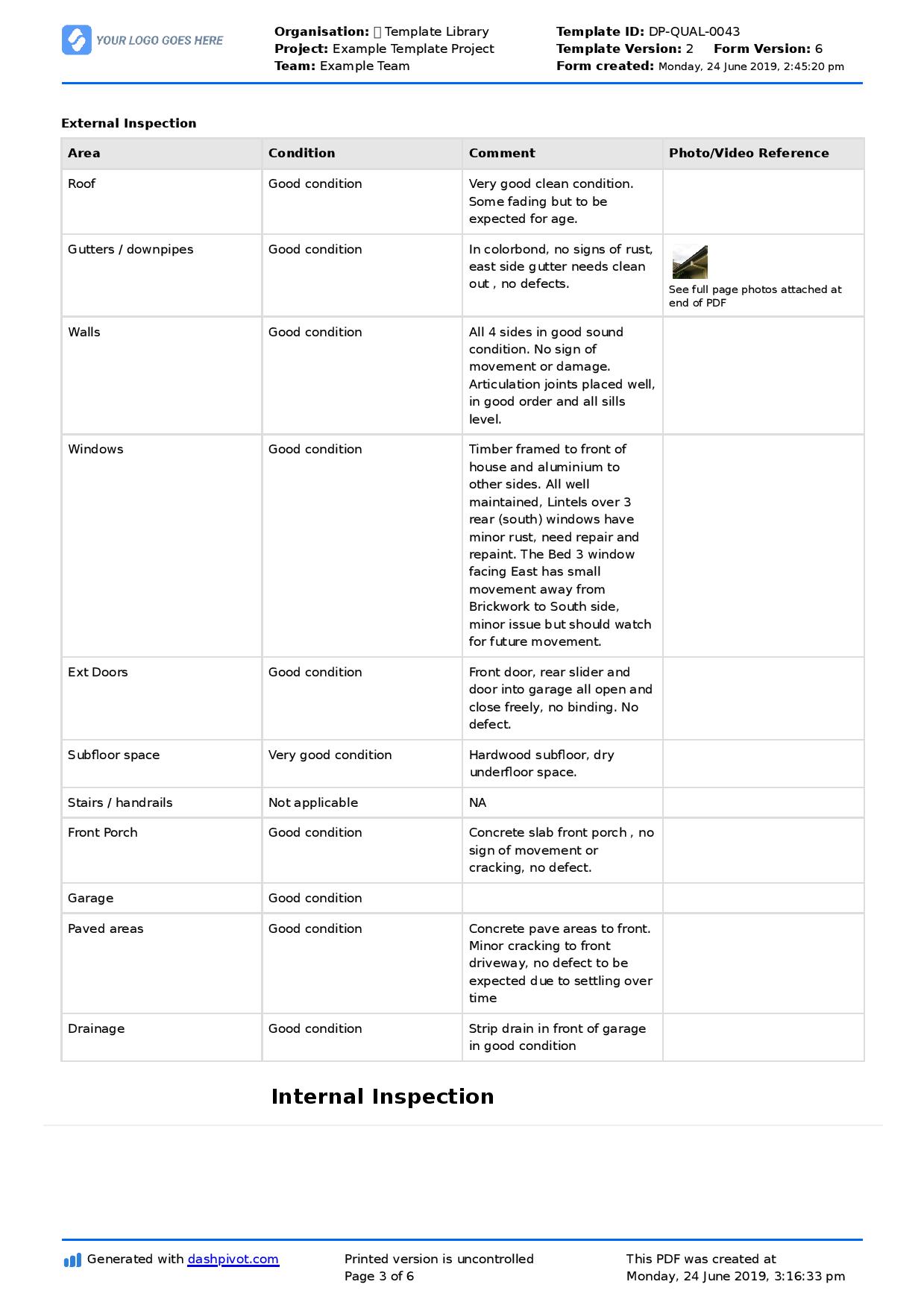 Home Inspection Report Template Pdf