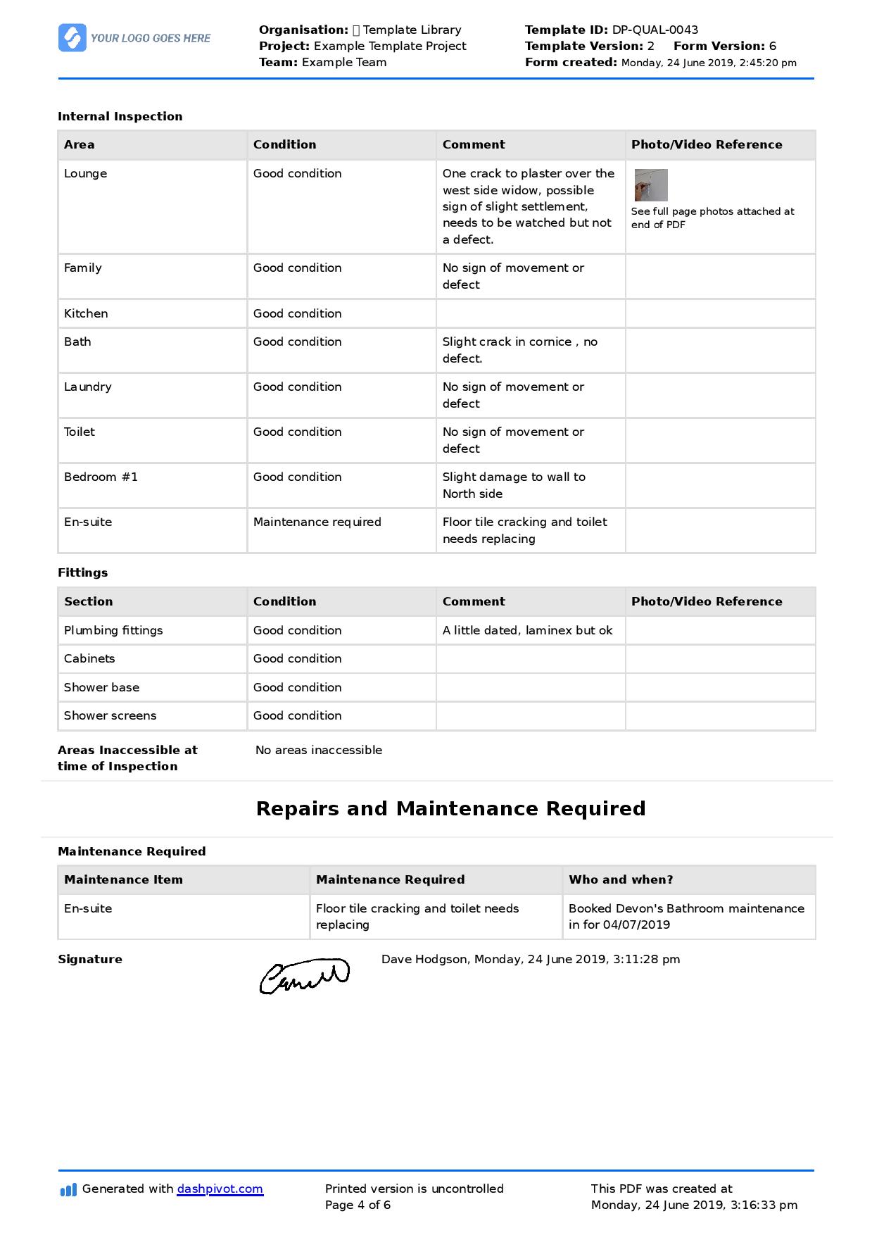 Property Inspection Report Template Free And Customisable 