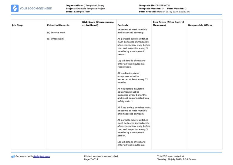 Safe Work Method Statement for Electrical Works (Editable template)