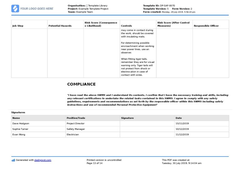 Safe Work Method Statement for Electrical Works (Editable template)