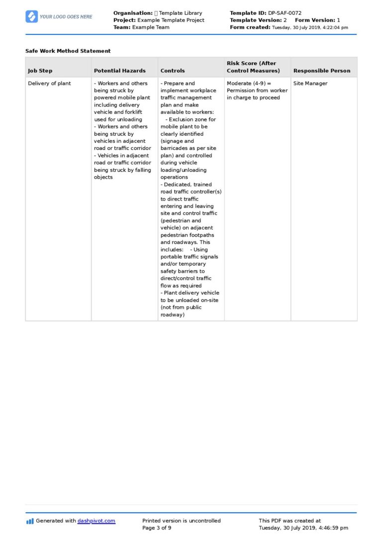 Safe Work Method Statement for Demolition - Demolition Works SWMS