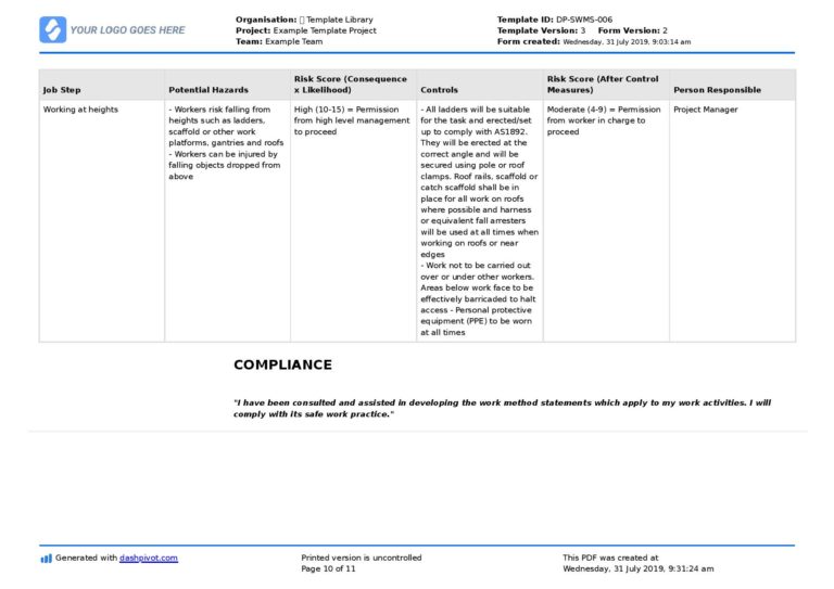 Safe Work Method Statement for Plumbing (Editable plumbing SWMS)