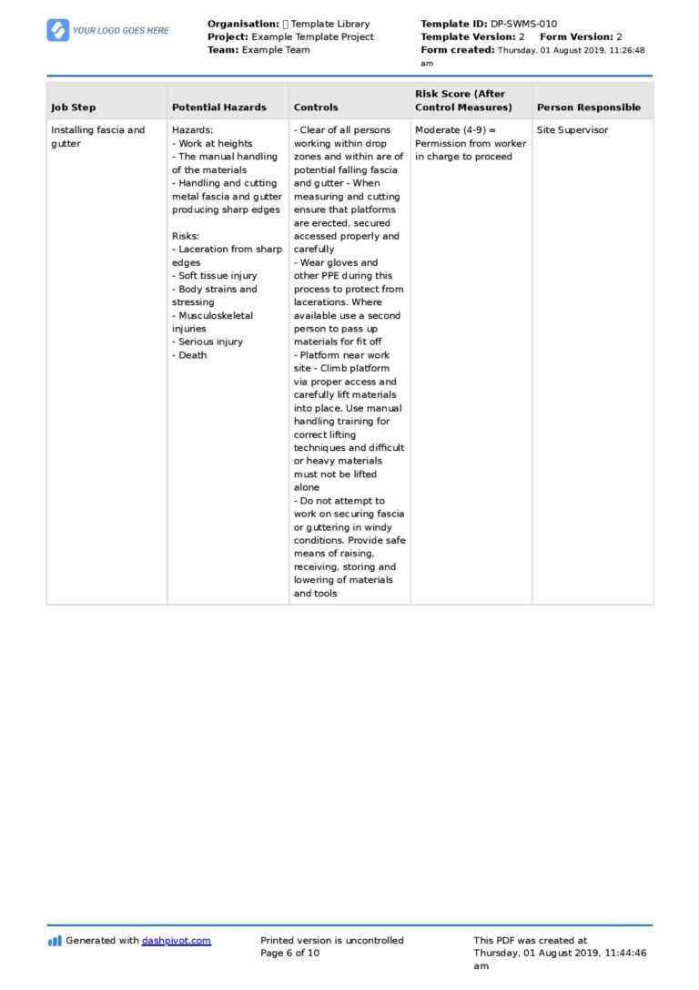 Safe Work Method Statement for Roofing: Roofing SWMS Template
