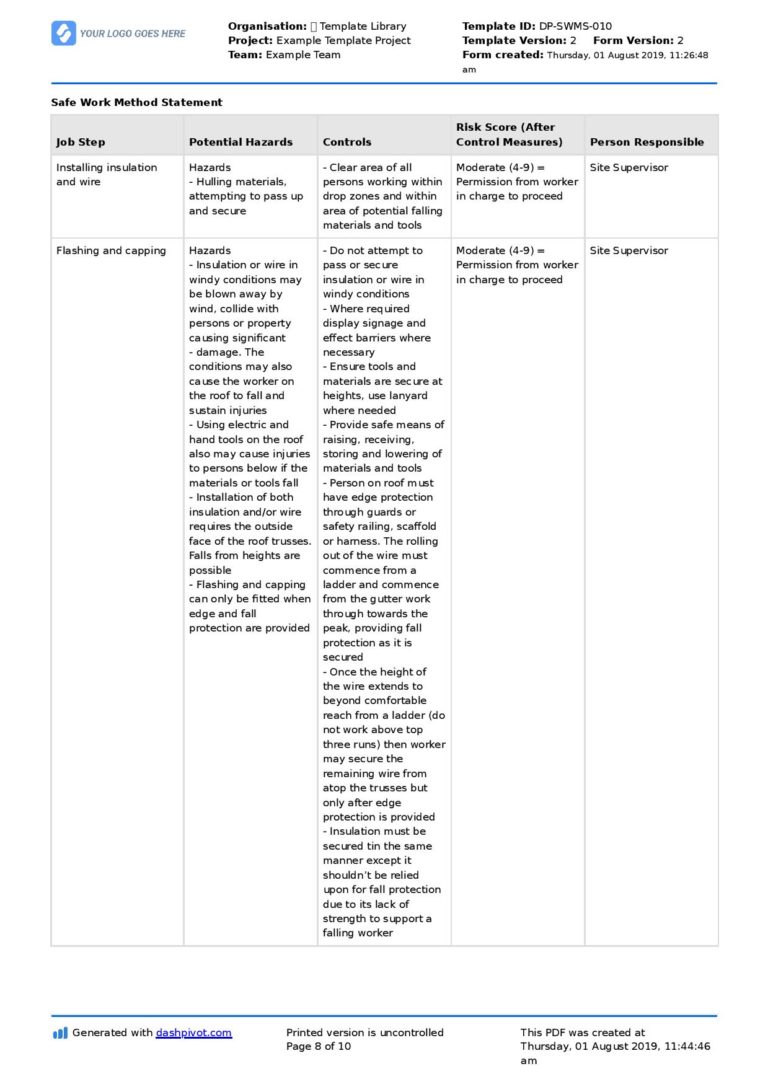 Safe Work Method Statement for Roofing: Roofing SWMS Template