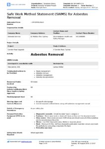 Asbestos Safe Work Method Statement (For asbestos removal etc.)