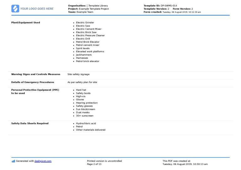 Bricklaying Safe Work Method Statement (SWMS for Bricklaying)
