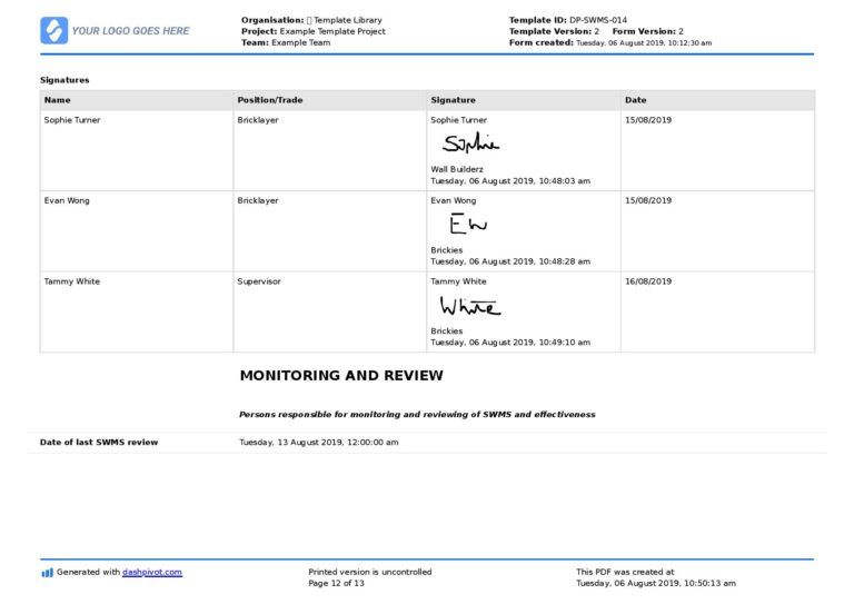 Bricklaying Safe Work Method Statement (SWMS for Bricklaying)