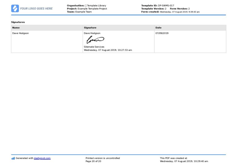 Skid Steer Loader Safe Work Method Statement [Free and editable]