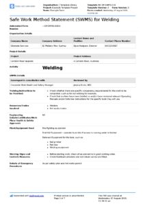 Welding Safe Work Method Statement: Welding SWMS