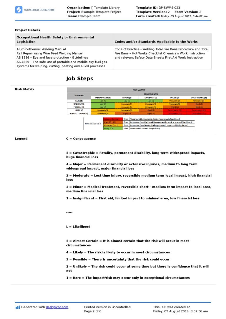 Hot Works Safe Work Method Statement (Free hot work SWMS)