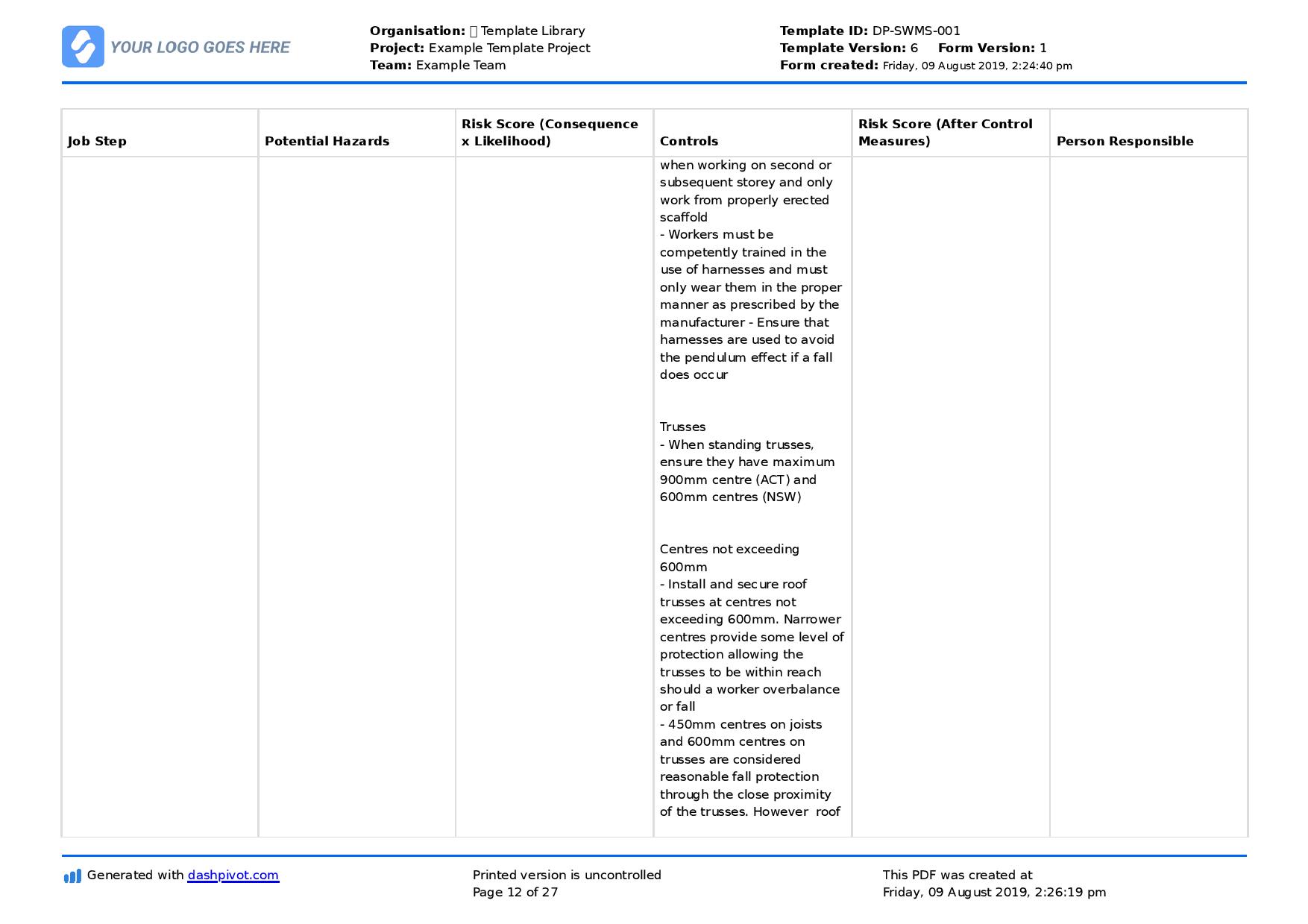 Carpentry Safe Work Method Statement [Free + editable SWMS]