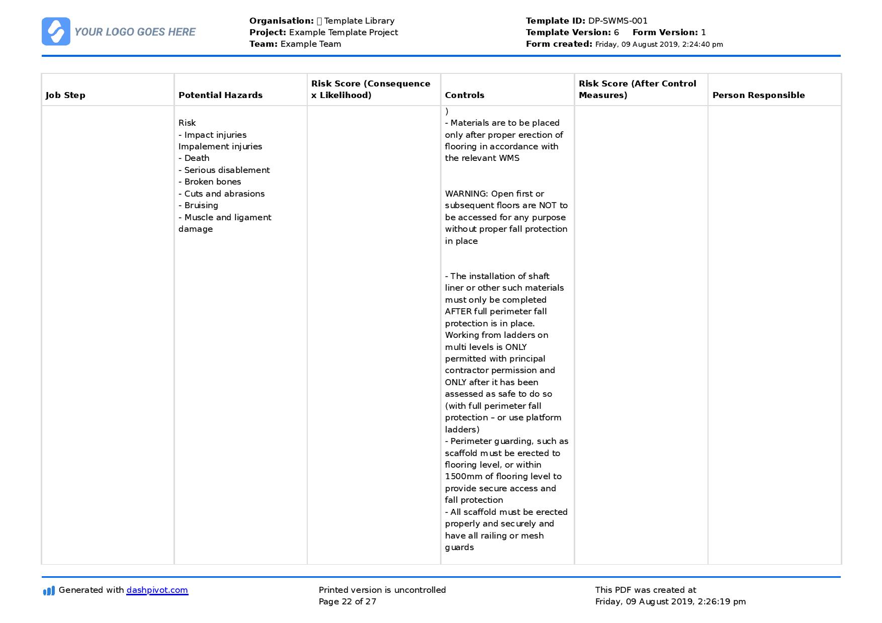 Carpentry Safe Work Method Statement Free Editable SWMS 