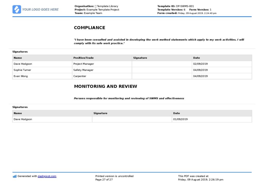 Carpentry Safe Work Method Statement Free Editable SWMS 