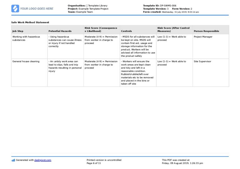 Safe Work Method Statement template (Free SWMS templates)