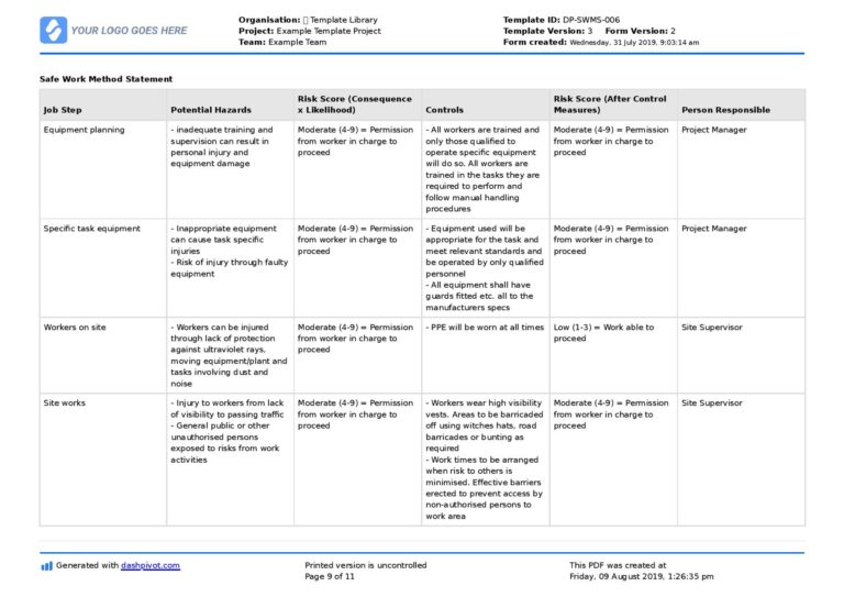 Safe Work Method Statement template (Free SWMS templates)