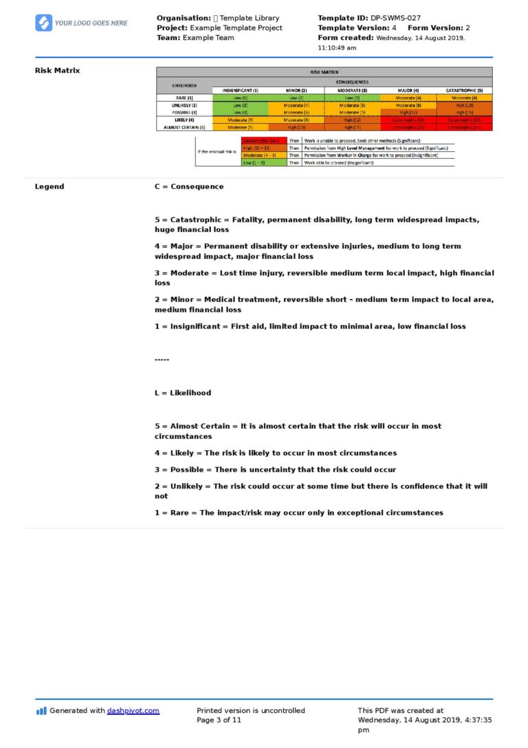 Example Safe Work Method Statement: Use or copy this example SWMS
