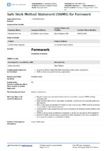 Formwork Safe Work Method Statement (Free formwork SWMS)