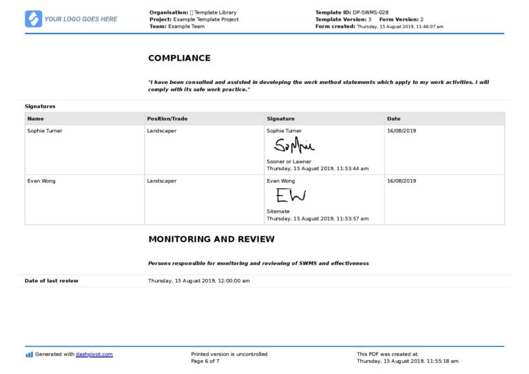 Landscaping Safe Work Method Statement (Free landscaping SWMS)