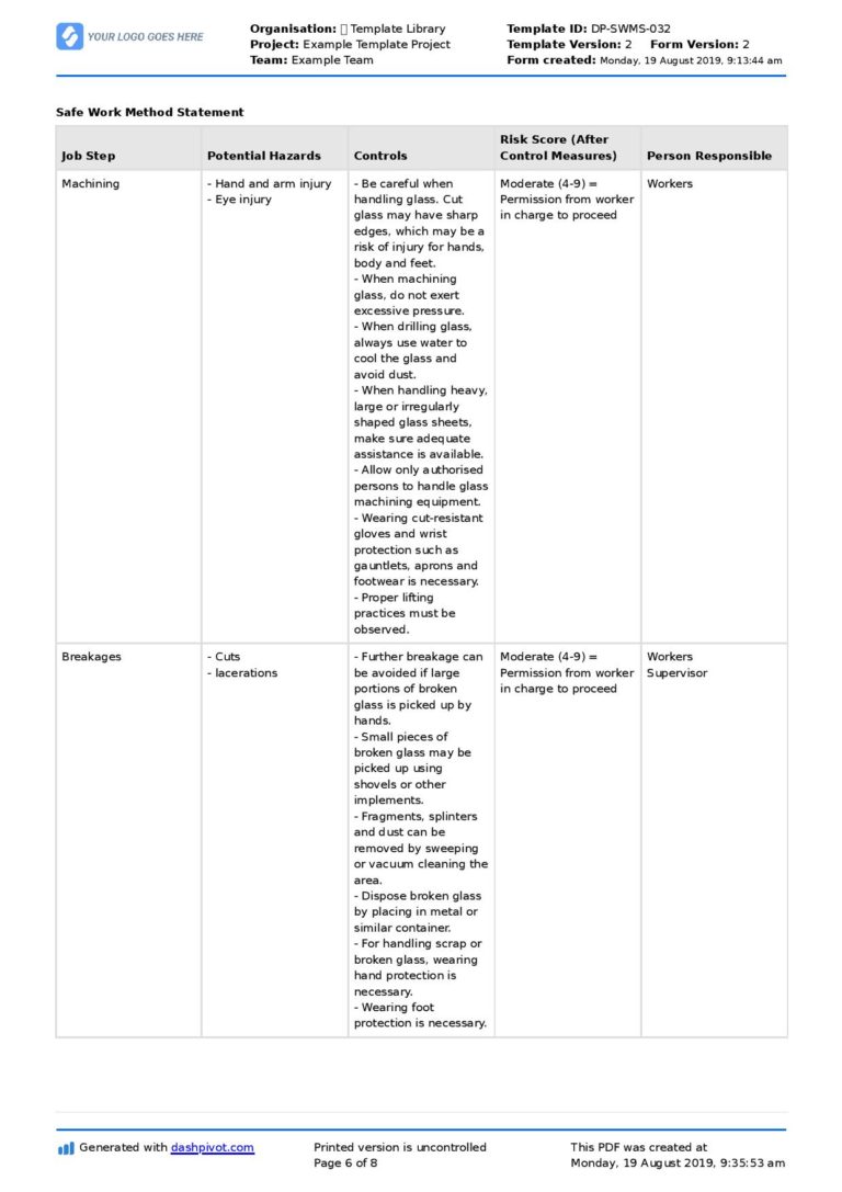 Glazing Safe Work Method Statement [Free & editable SWMS]