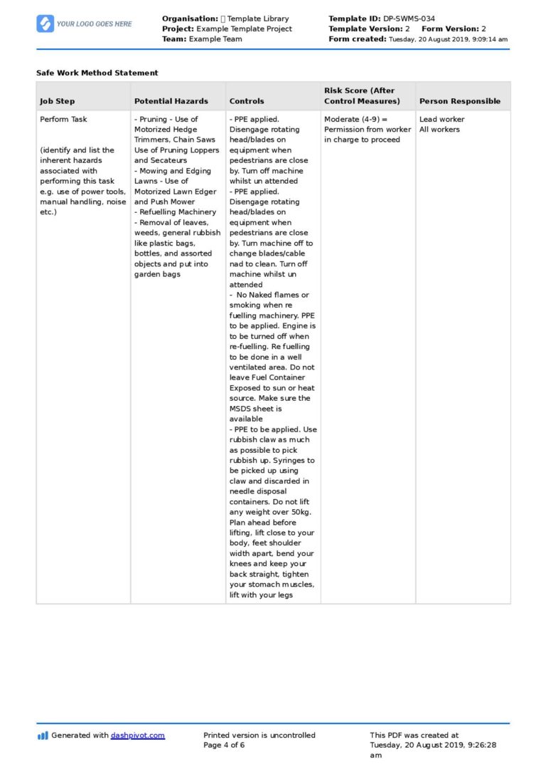 Gardening & Garden Maintenance Safe Work Method Statement (SWMS)