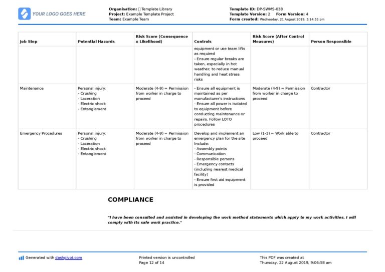 Safe Work Method Statement for Fencing (Free fencing SWMS)