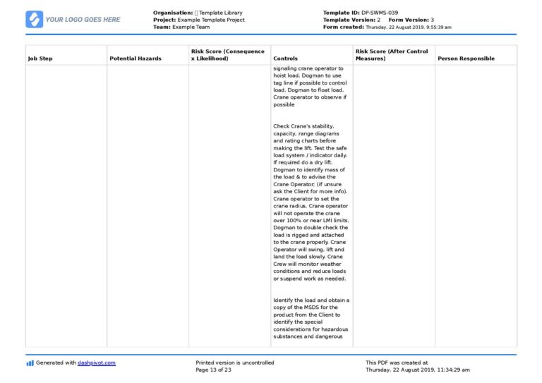 Cranes Safe Work Method Statement (Mobile cranes, truck, operations)