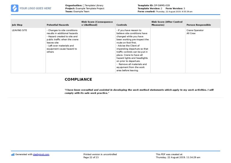 Cranes Safe Work Method Statement (Mobile cranes, truck, operations)