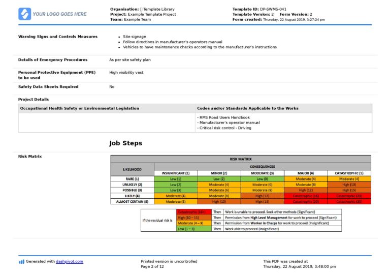 Driving and Transport Safe Work Method Statement (Editable SWMS)