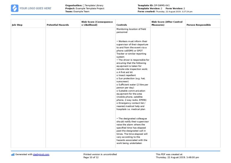 Driving and Transport Safe Work Method Statement (Editable SWMS)